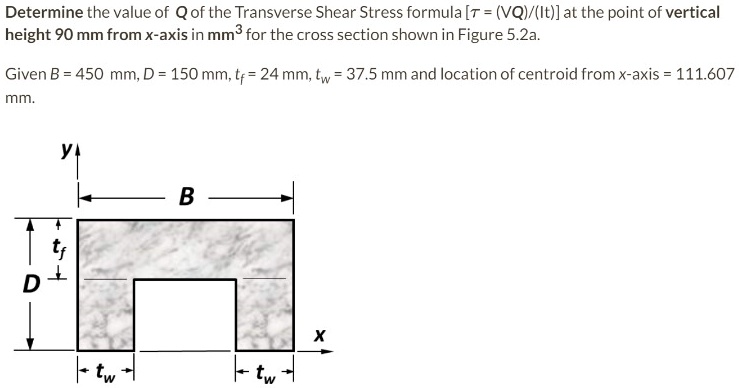 SOLVED: Determine the value of Q of the Transverse Shear Stress formula ...