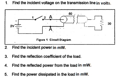 SOLVED: Find the incident voltage on the transmission line in volts 50 ...