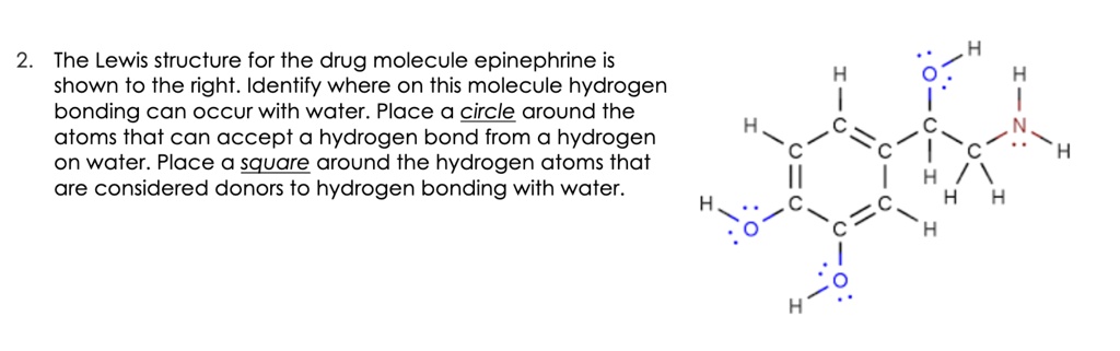 the lewis structure for the drug molecule epinephrine is shown to the ...