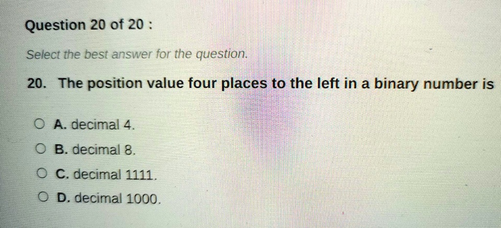 SOLVED: Question 20 of 20 Select the best answer for the question. 20 ...