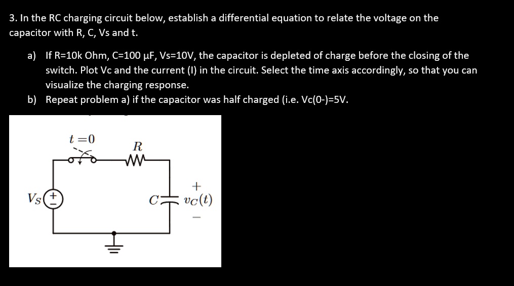 3. In the RC charging circuit below, establish a differential equation ...