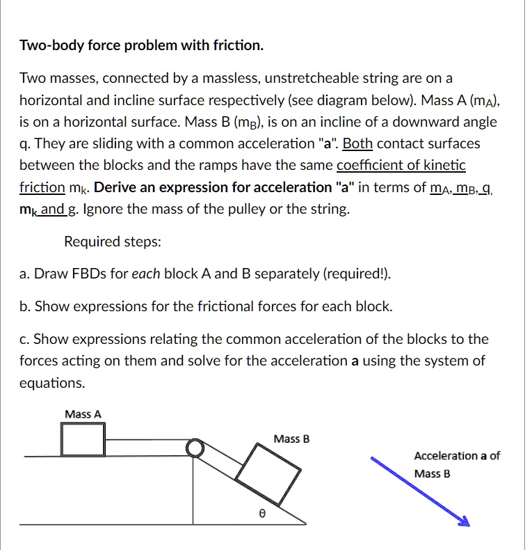 SOLVED: Please include the FBDs and thank you! Two-body force problem with friction Two masses ...