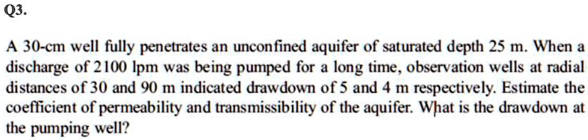 Q3. A 30-cm well fully penetrates an unconfined aquifer of saturated ...