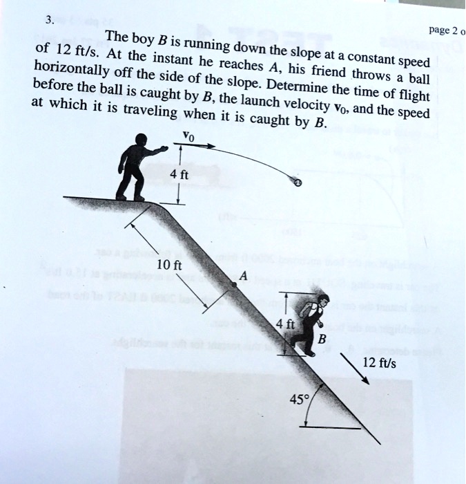 SOLVED: 3. page2o The boy B is running down the slope at a constant ...