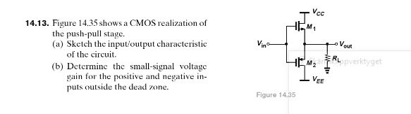 VIDEO solution: 14.13. Figure 14.35 shows a CMOS realization of the push-pull stage. (a) Sketch ...