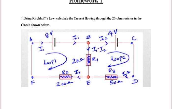 1 Using Kirchhoffs Law Calculate The Current Flowing Through The 20