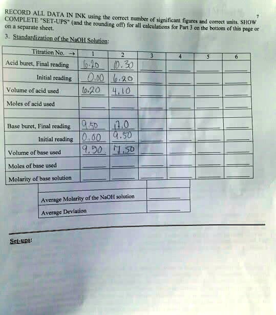 7 RECORD ALL DATA IN INK using the correct number of significant figures and correct units. SHOW ...