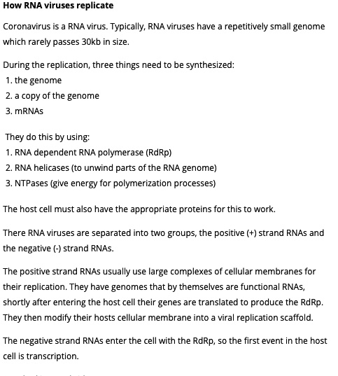 SOLVED: How RNA viruses replicate Coronavirus is RNA virus. Typically ...