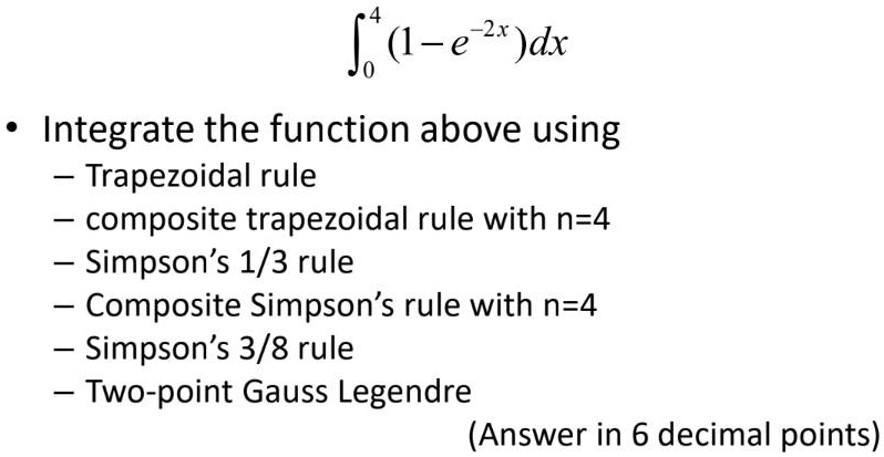 SOLVED: please do all a Integrate the function above using -Trapezoidal rule - composite ...