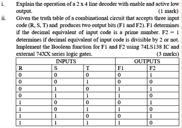 SOLVED: Explain the operation of a 2 x 4 line decoder with enable and ...