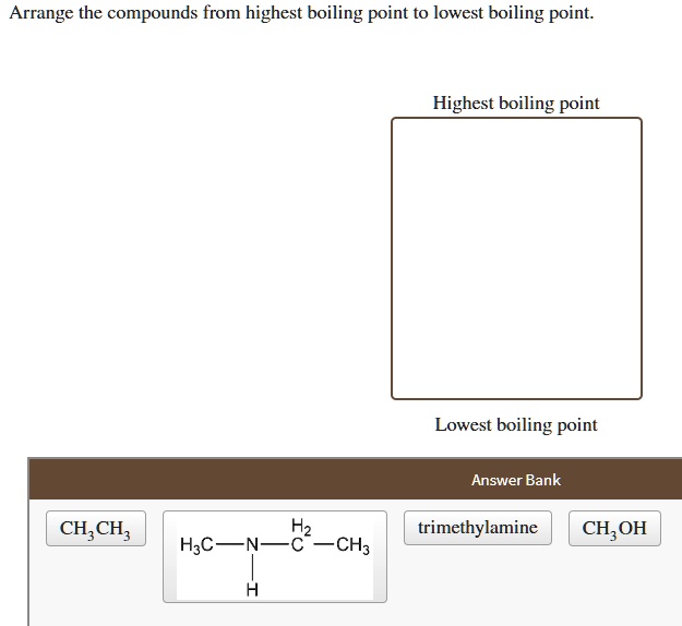 SOLVED: Arrange the compounds from highest boiling point to lowest boiling point: Highest ...