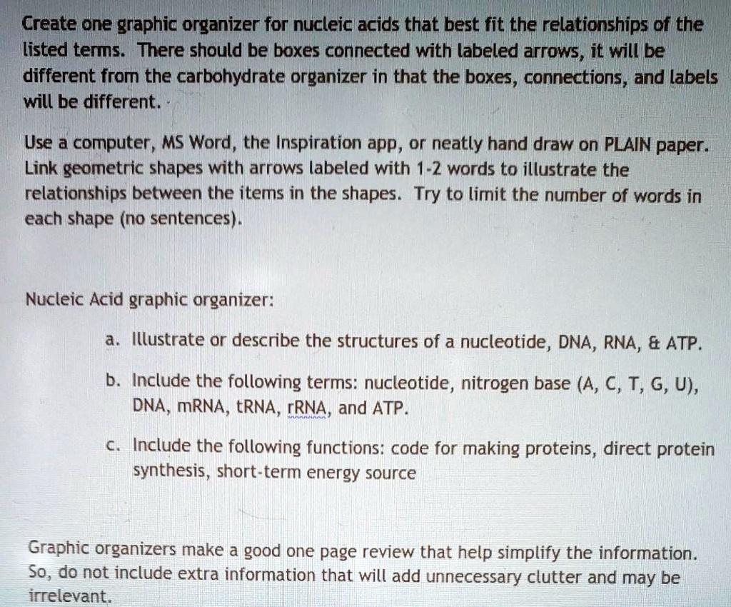 Create one graphic organizer for nucleic acids that best fit the ...