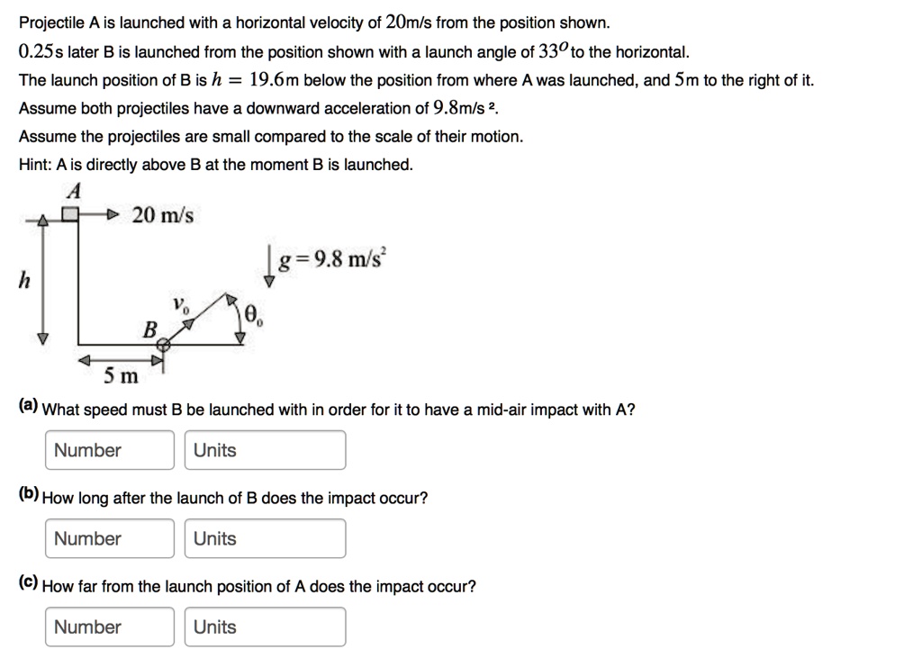 Projectile A is launched with a horizontal velocity of 20m/s from the ...