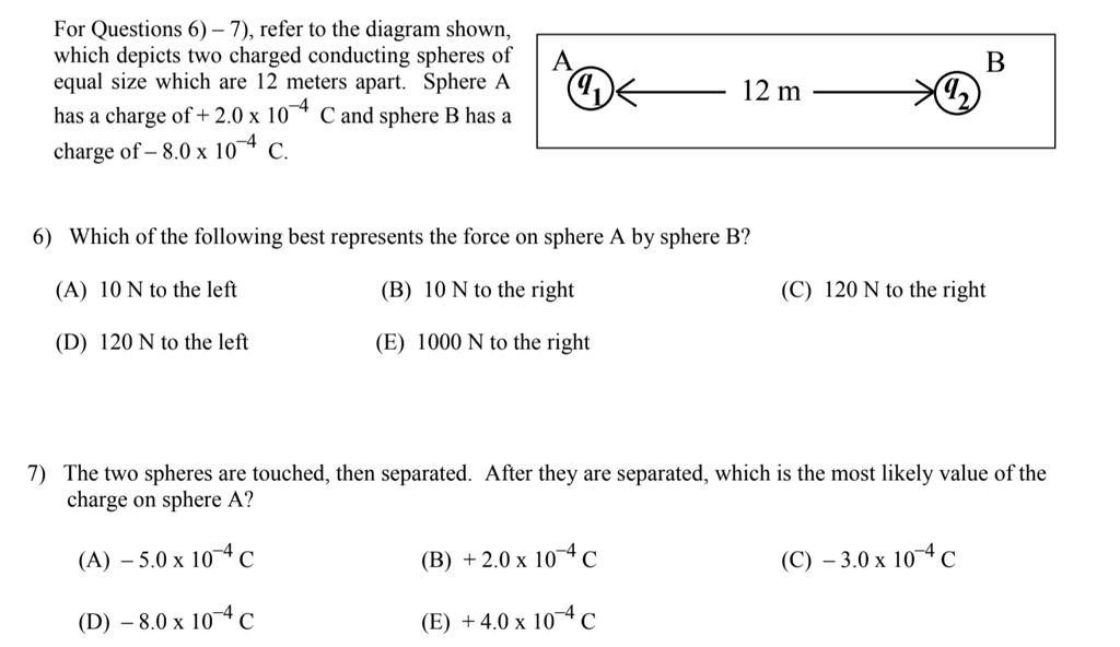 for questions 6 7 refer to the diagram shown which depicts two charged ...