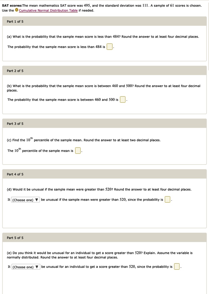 sat scoresthe mean mathematics sat score was 495 and the standard ...