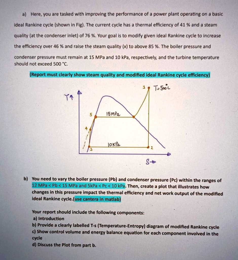 SOLVED: a) Here, you are tasked with improving the performance of a power plant operating on a ...