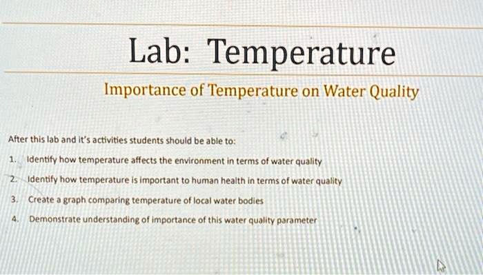 SOLVED:Lab: Temperature Importance of Temperature on Water Quality ...