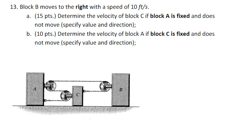 13.Block B moves to the right with a speed of 10ft/s a. (15 pts ...