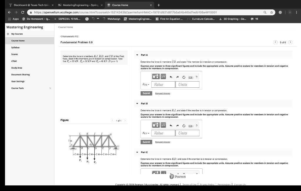 SOLVED: Fundamental Problem 6.9 5 of 6 Determine the force in members KJ, KD, and CD of the ...
