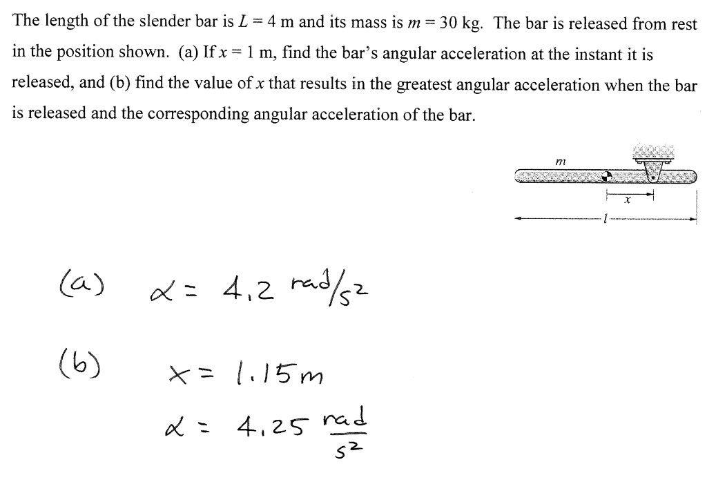 The length of the slender bar is l 4 m and its mass is m 30...