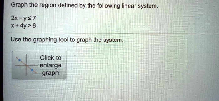 SOLVED: Graph the region defined by the following linear system: 2x - y 8. Use the graphing tool ...