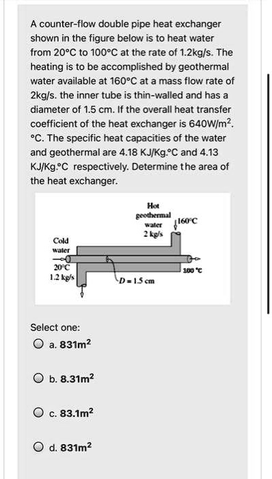 A counter-flow double pipe heat exchanger shown in the figure below is ...