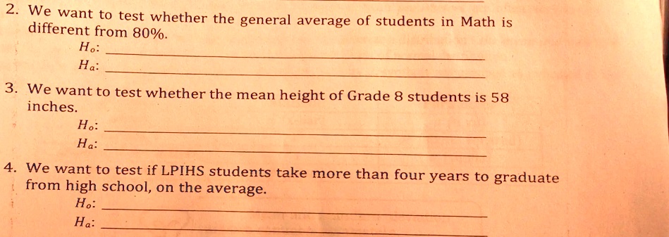 SOLVED: We want to test whether the general average of students is ...