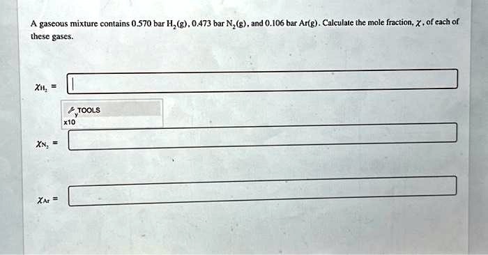 SOLVED: A gaseous mixture contains 0.570 bar Hg, 0.473 bar Ng, and 0. ...