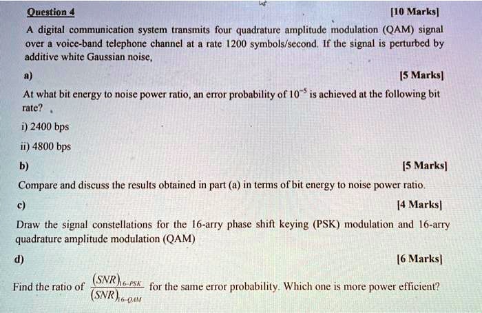 SOLVED: Question 4 [10 Marks| digital communication system transmits four quadrature amplitude ...