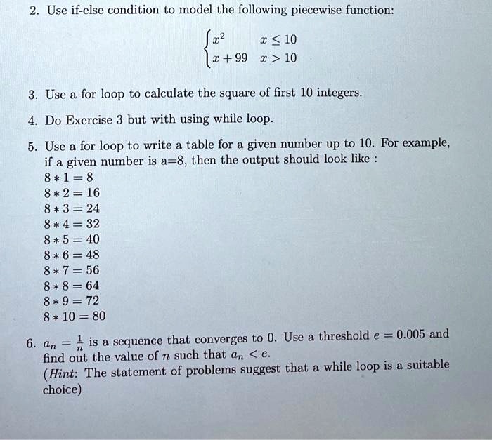 SOLVED: Use if-else condition to model the following piecewise function: 22 10 Use a for loop to ...