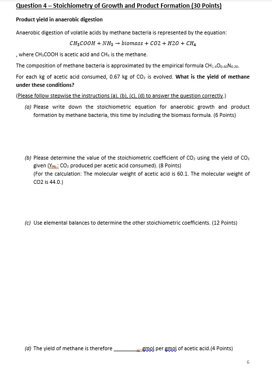 question 4 stoichiometr of growth and product formation 30 pointsl product yield in anaerobic ...
