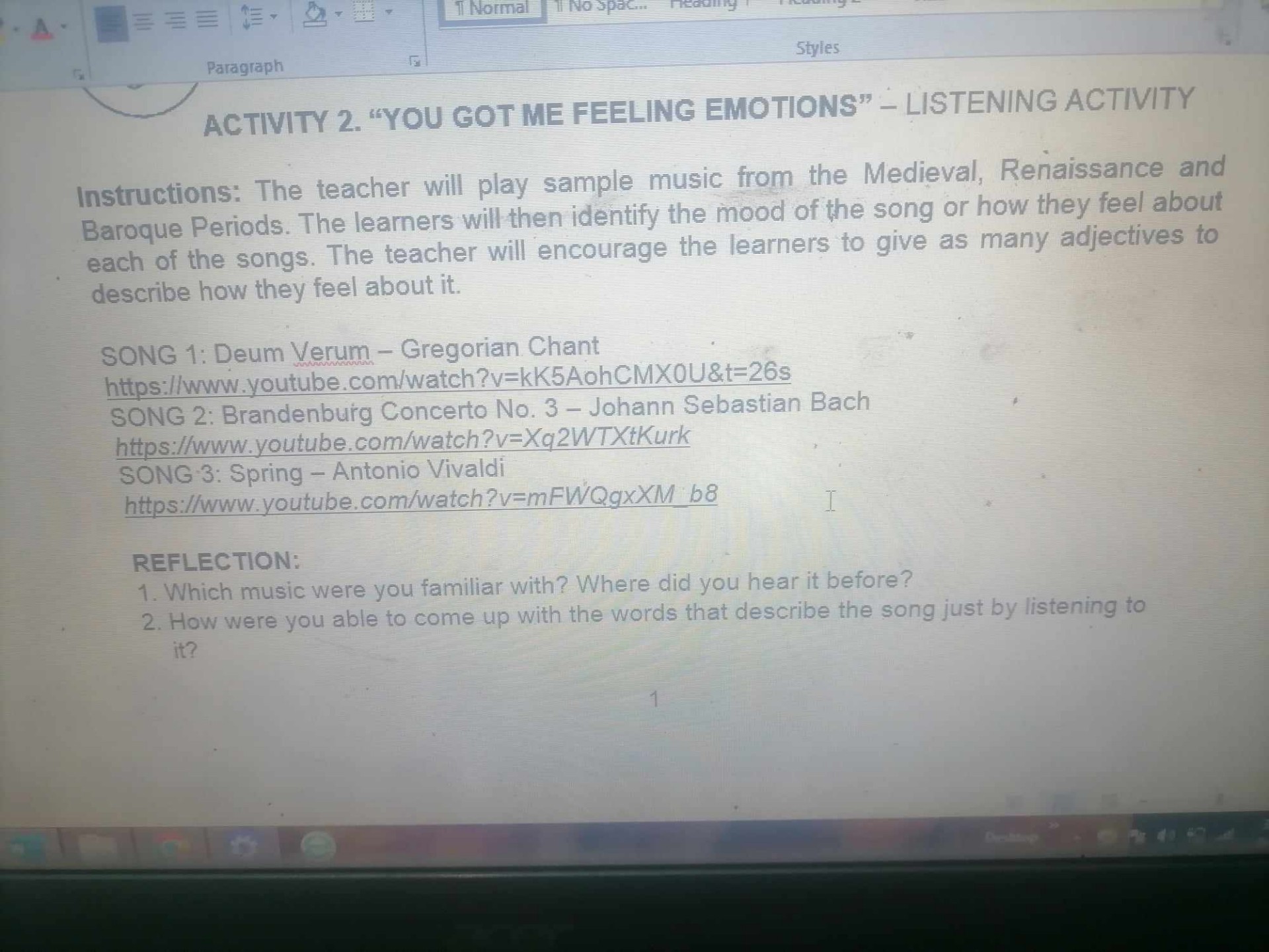 [GET ANSWER] A. IN Normal 1IINOSpac.. Paragraph Styles ACTIVITY 2. "YOU ...