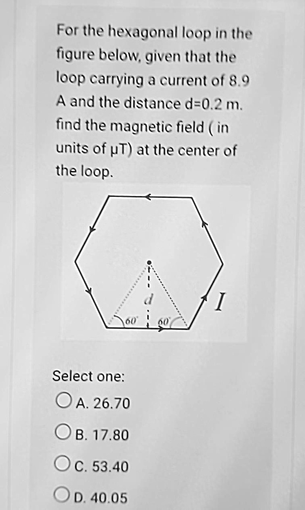 SOLVED: For the hexagonal loop in Ihe figure below; gen (hat the Ioop carrying 4 cunrent ol 9 A ...