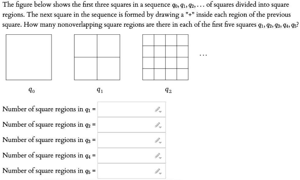 the figure below shows the first three squares in a sequence qo q12 of squares divided into ...