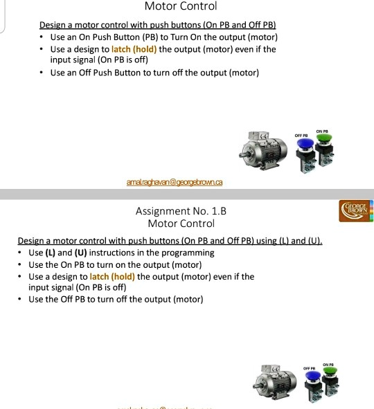 Motor Control Design a motor control with push buttons (On PB and Off ...