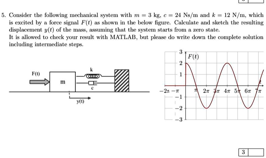 VIDEO solution: Consider the following mechanical system with m = 3 kg, c = 24 Ns/m, and k = 12 ...