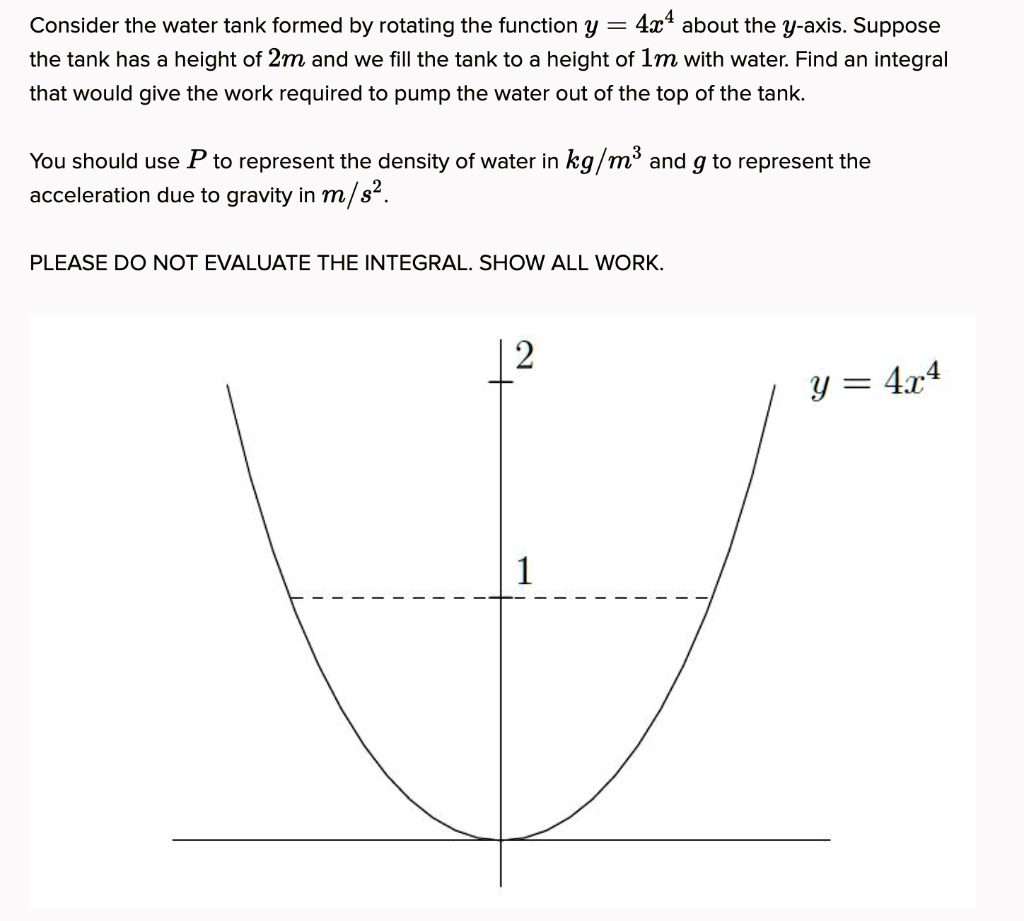 SOLVED: Consider the water tank formed by rotating the function y 4 ...