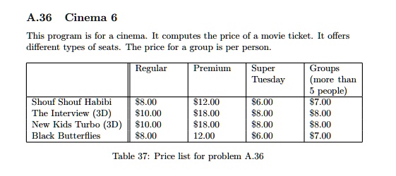 Solved Write A C Code Using Functions Arrays And Voids Etc A36 Cinema 6 This Program Is 