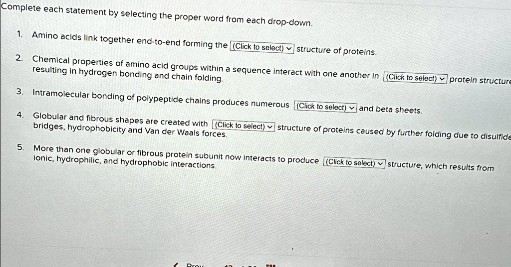 Complete each statement by selecting the proper word from each drop ...