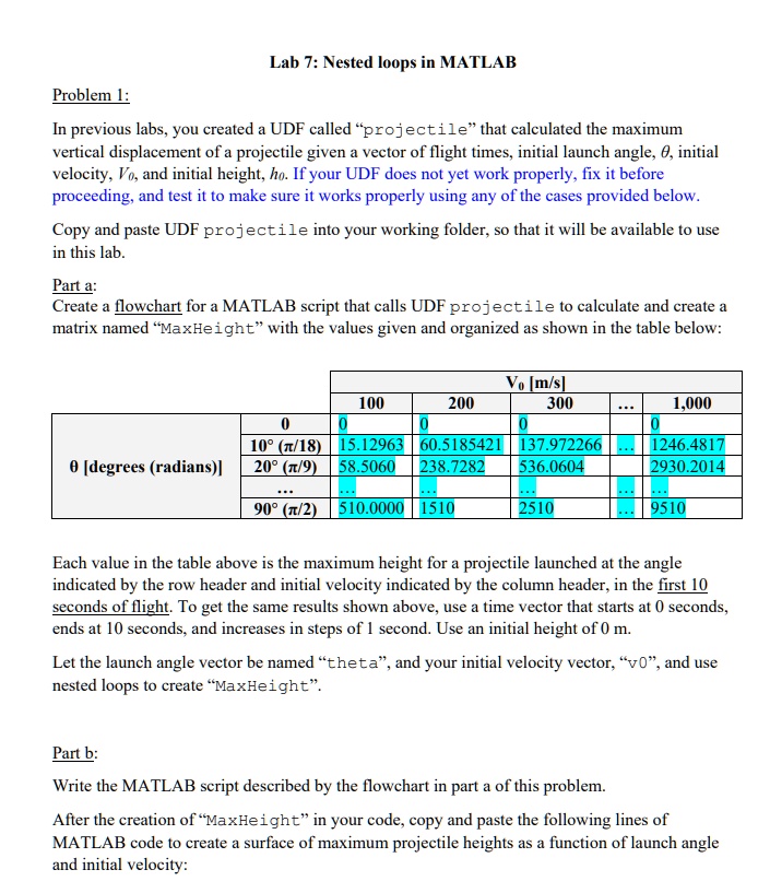 Solved Part A Create A Flowchart For A Matlab Script That Calls Udf Projectile To Calculate