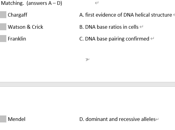 matching answers a d chargaff first evidence of dna helical structure ...