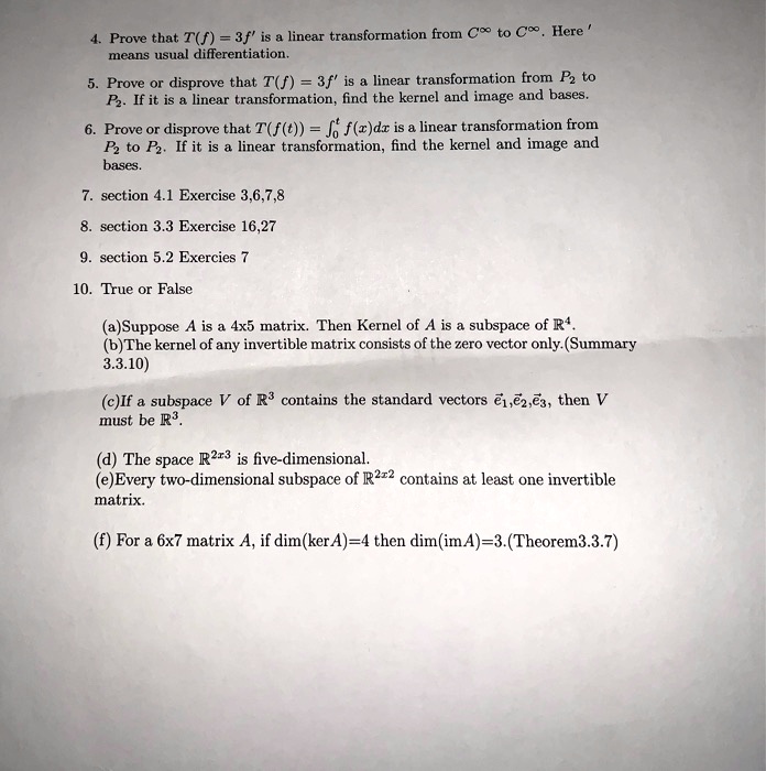 Linear Transformation from Co to Co: Prove that T(f) = 3f' is the usual ...