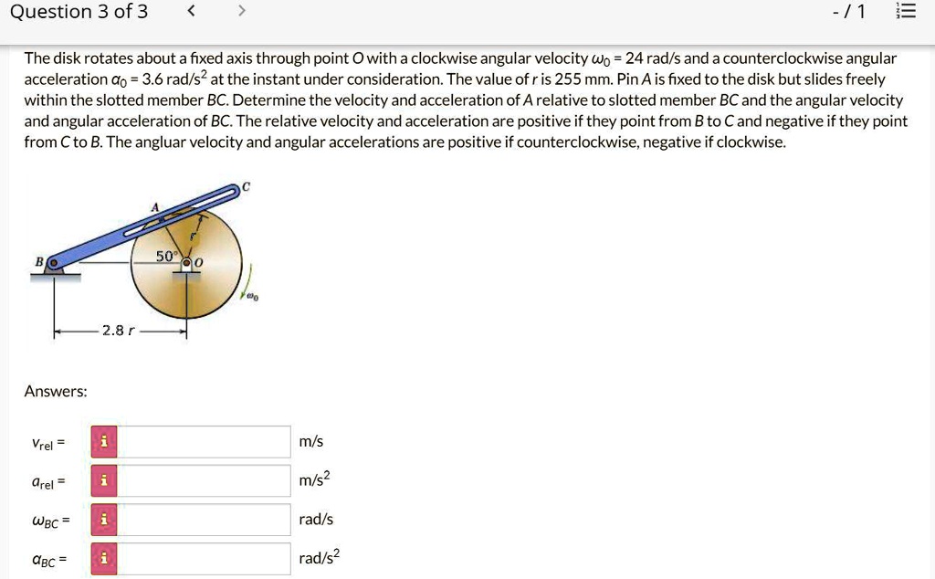 SOLVED: The disk rotates about a fixed axis through point O with a ...
