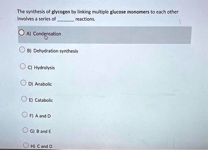 The synthesis of glycogen by linking multiple glucose monomers to each other involves a series ...