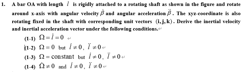 SOLVED: A bar OA with length L is rigidly attached to a rotating shaft as shown in the figure ...