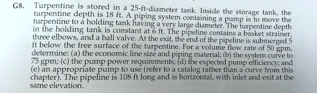 SOLVED: G8. Turpentine is stored in a 25-ft diameter tank. Inside the storage tank, the ...
