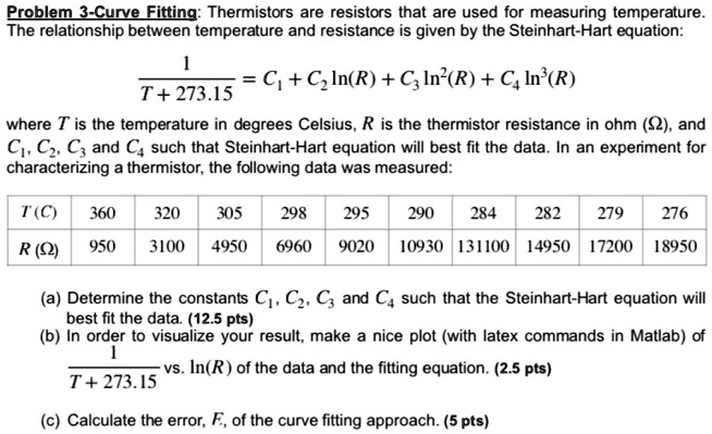 SOLVED: Problem 3 - Curve Fitting: Thermistors are resistors that are used for measuring ...