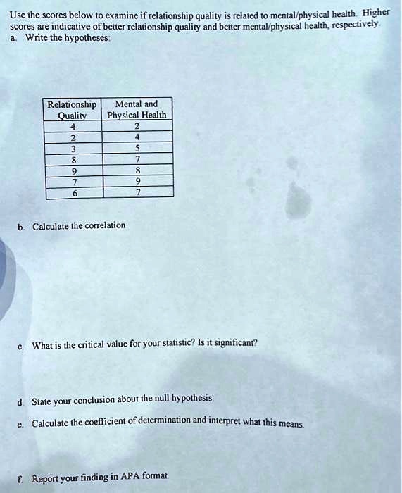 Solved A Write The Hypotheses Relationship Between Mental And Physical Health B Calculate