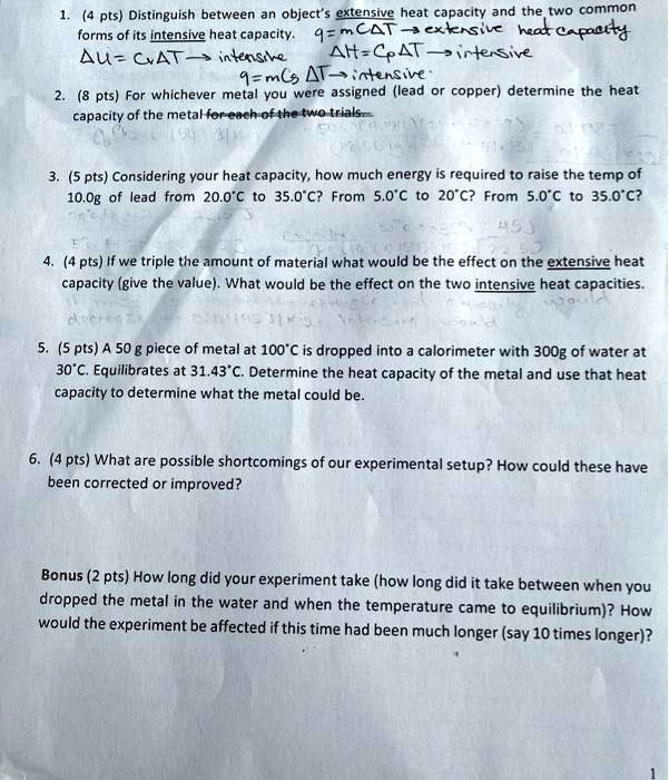 4 pts distinguish between a object s extensive heat capacity and the ...