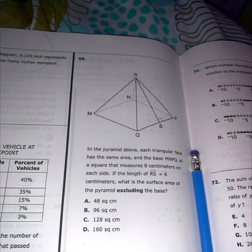 SOLVED: In the pyramid above, each triangular face has the same area ...
